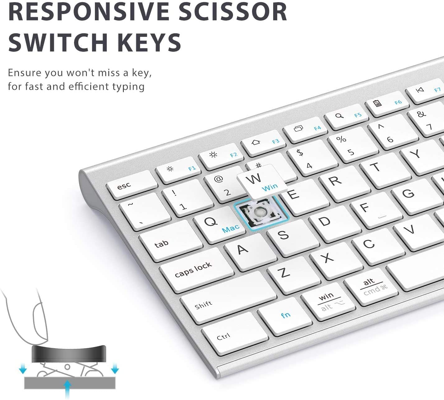 Bluetooth Keyboard, iClever DK03 Wireless Keyboard Multi-Device Keyboard, Dual Mode (Bluetooth 4.2 + 2.4G) Ultra-Slim Full-Size Keyboard for Mac, iPad, Apple, Android, Windows, Connect Up To 3 Devices