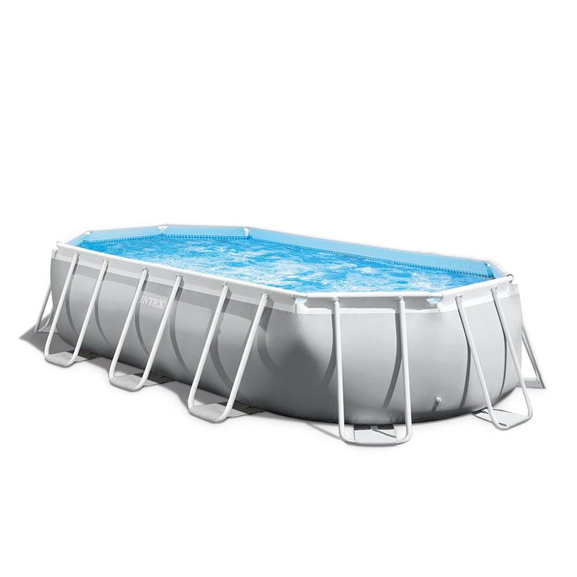 Intex Powder Coated Steel Tubing Outdoor Rectangular Frame Above Ground Pool Set with Ladder, Ground Cloth, and Filter Cartridges (6 Pack)