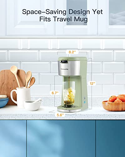 Famiworths Iced Coffee Maker, Hot and Cold Coffee Maker Single Serve for K Cup and Ground, with Descaling Reminder and Self Cleaning, Iced Coffee Machine for Home, Office and RV,Matcha Green