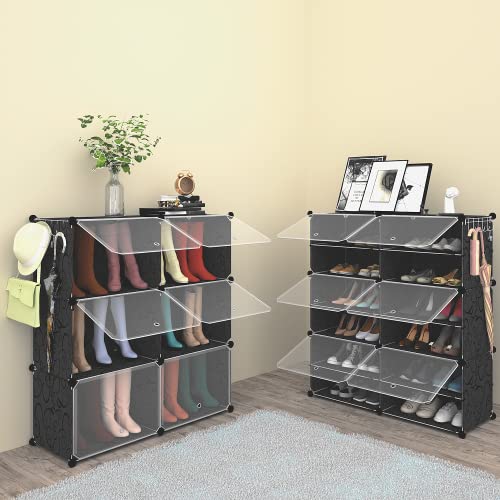HOMICKER Shoe Rack Organizer, 24 Pair Shoe Storage Cabinet with Door Expandable Plastic Shoe Shelves for Closet,Heels,Boots,Slippers,6 Tier