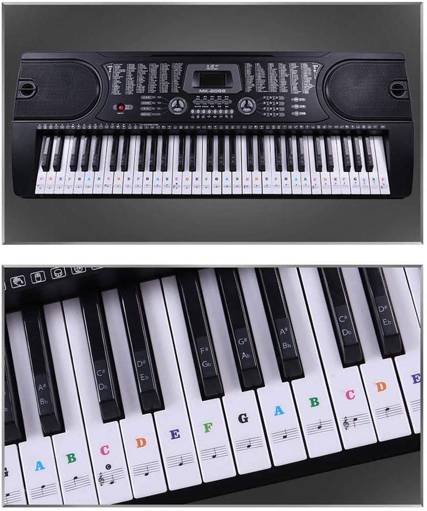 MUYOS Piano Keyboard Stickers for 88/61/ 54/49 Key,Colorful Transparent Removable for Kids Beginners (Mix Color)
