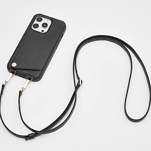 JLFCH ROMIELA Series iPhone 14 Pro Crossbody Case with Card Holder Wrist Strap, iPhone 14 Pro Wallet Case Chain Lanyard Leather Purse Women Protective for Apple iPhone 14 Pro, 6.1 inch - Black