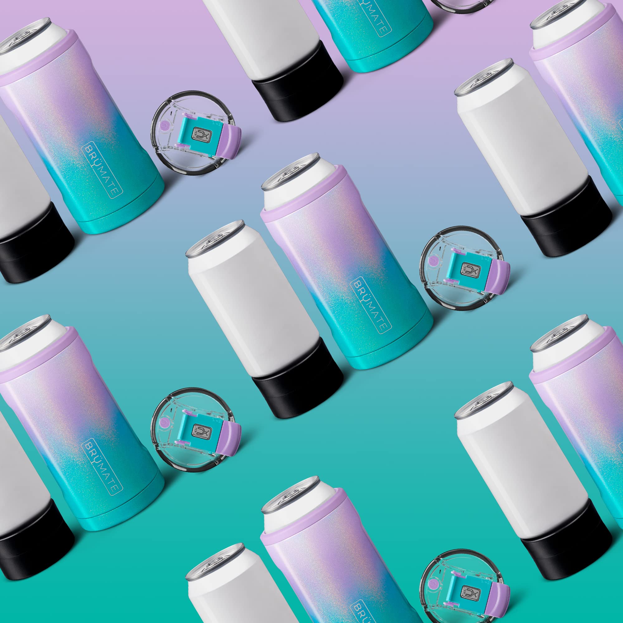 BrüMate Hopsulator Trio 3-in-1 Insulated Can Cooler for 12oz / 16oz Cans + 100% Leak Proof Tumbler with Lid | Insulated for Beer, Soda, and Energy Drinks (Glitter Mermaid)