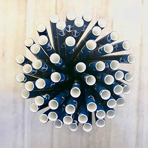 Bulk Anchor Nautical Theme Paper Straws - Navy Blue Red and White Party Supplies - 250 Pack Outside the Box Papers Brand