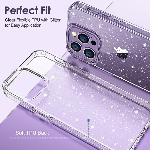 Hython Case for iPhone 14 Pro Case Glitter, Cute Sparkly Clear Glitter Shiny Bling Sparkle Cover, Anti-Scratch Soft TPU Thin Slim Fit Shockproof Protective Phone Cases for Women Girls, Clear Glitter