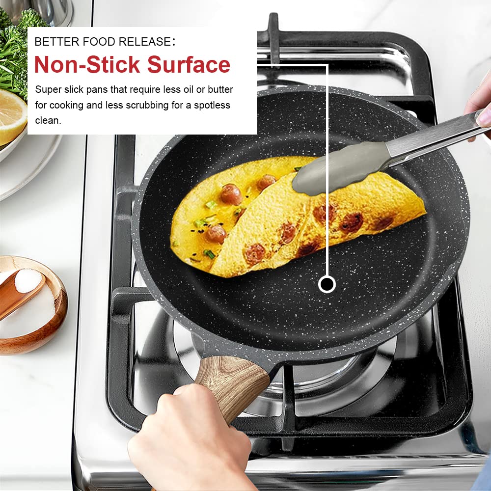 Caannasweis Nonstick Granite Frying Pan Skillet, Non Stick Omelette Fry Pans, Omelet Egg Pan, Stone Cookware Chef's Pan, Induction Compatible, PFOA Free (Gray, 2 Pcs)