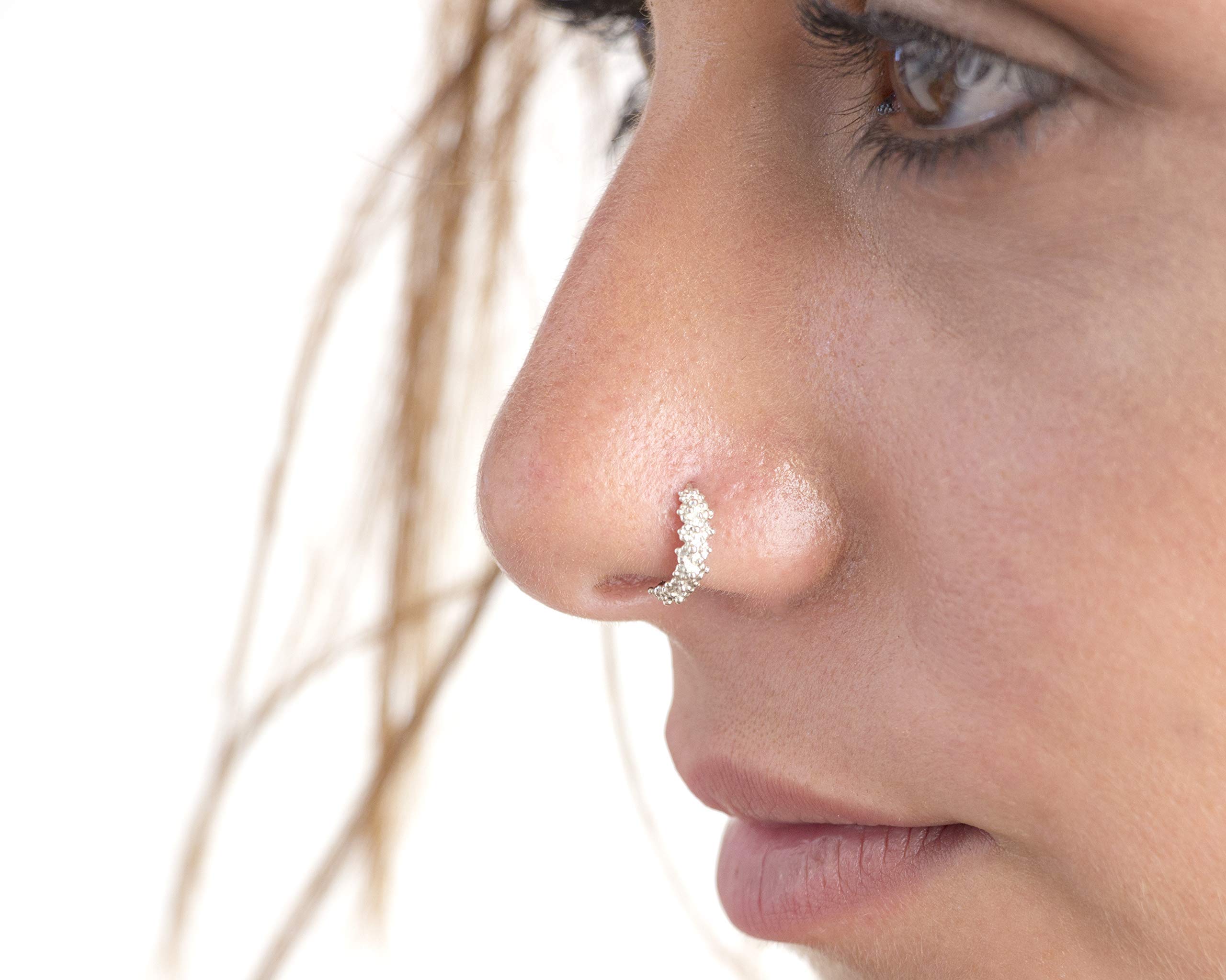 Indian Nose Ring, Unique 925 Sterling Silver Tribal Nose Hoop Piercing, 20 Gauge Earring, Handmade Jewelry