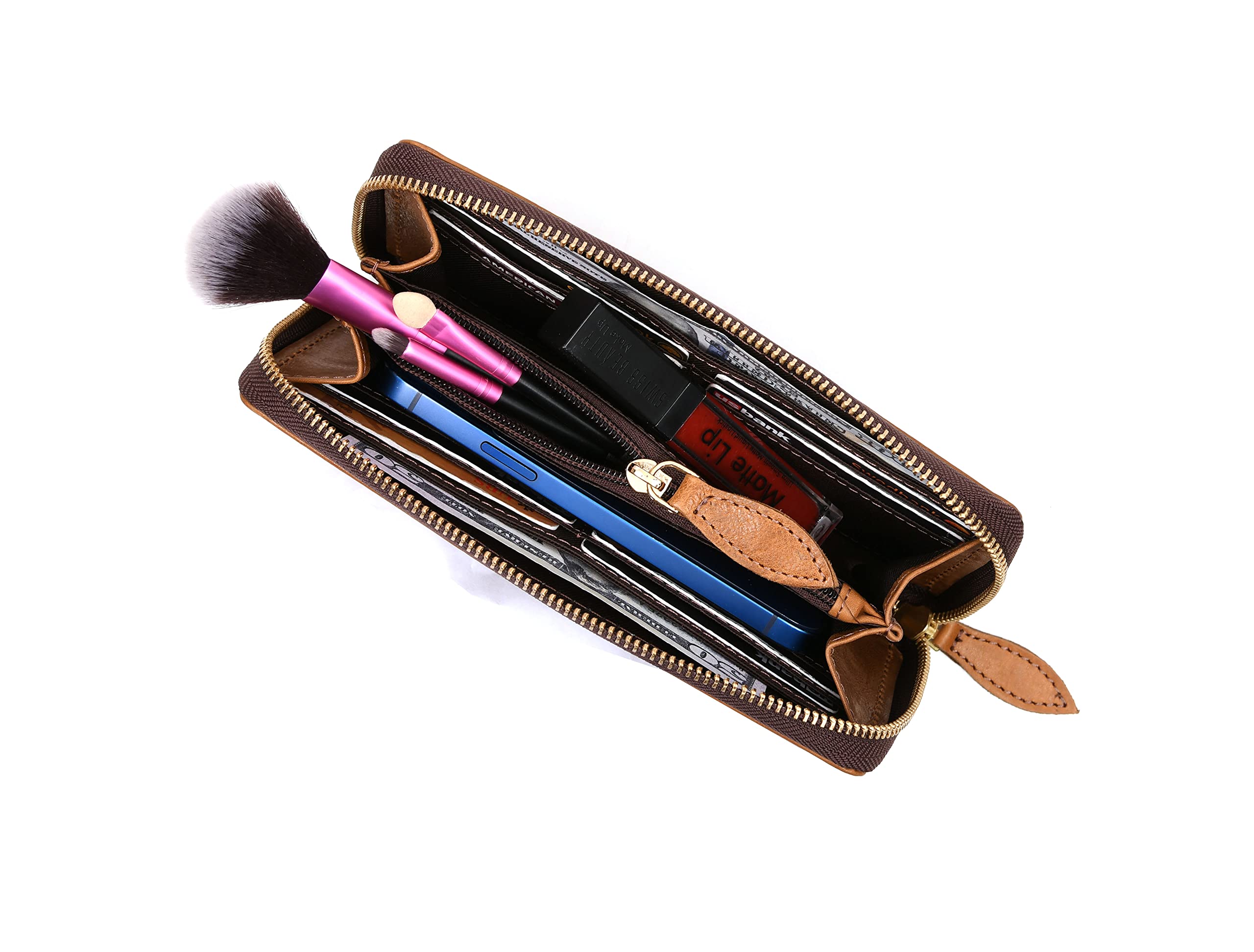 Women's RFID Blocking Large Capacity Leather Wallet Zip Around Phone Clutch Large Travel Purse Wristlet (Seaweed)