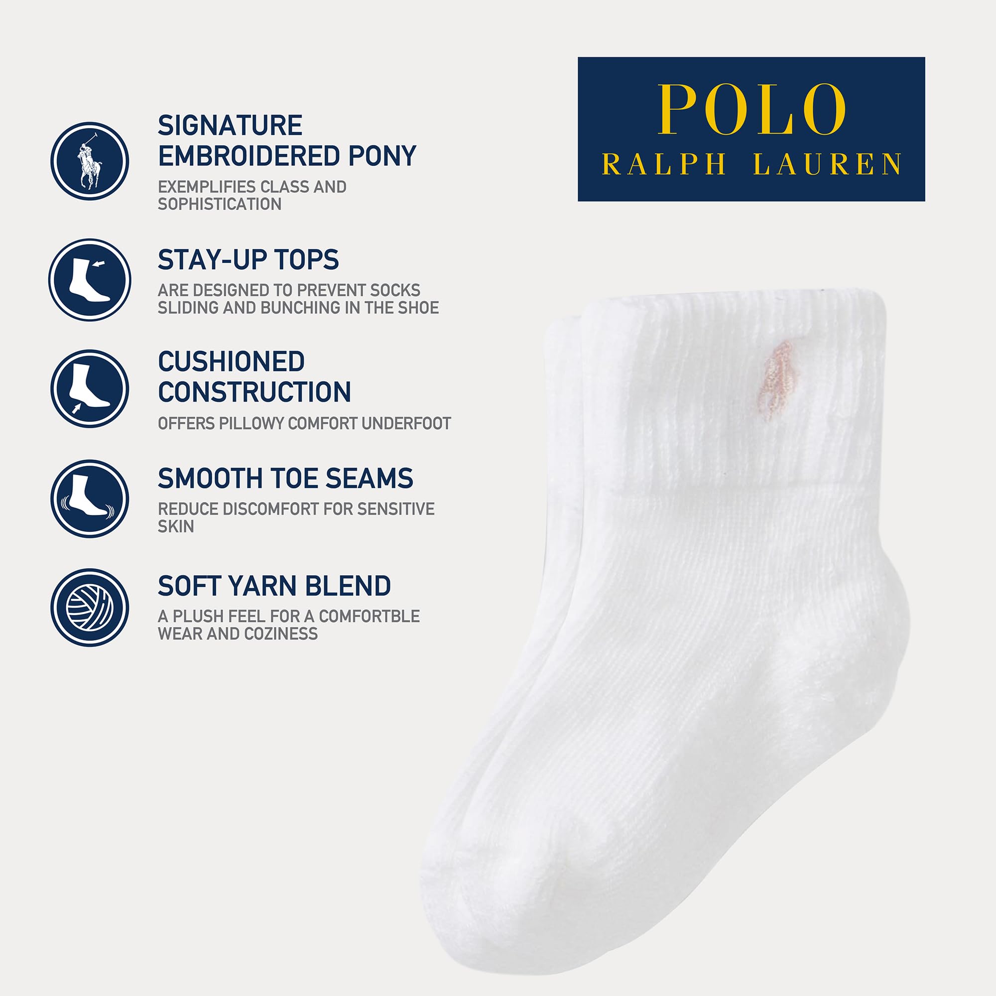 Polo Ralph Lauren Baby Girl's Sport Quarter 6-Pack (Infant) White Kids' Shoe Size 18-24 Months