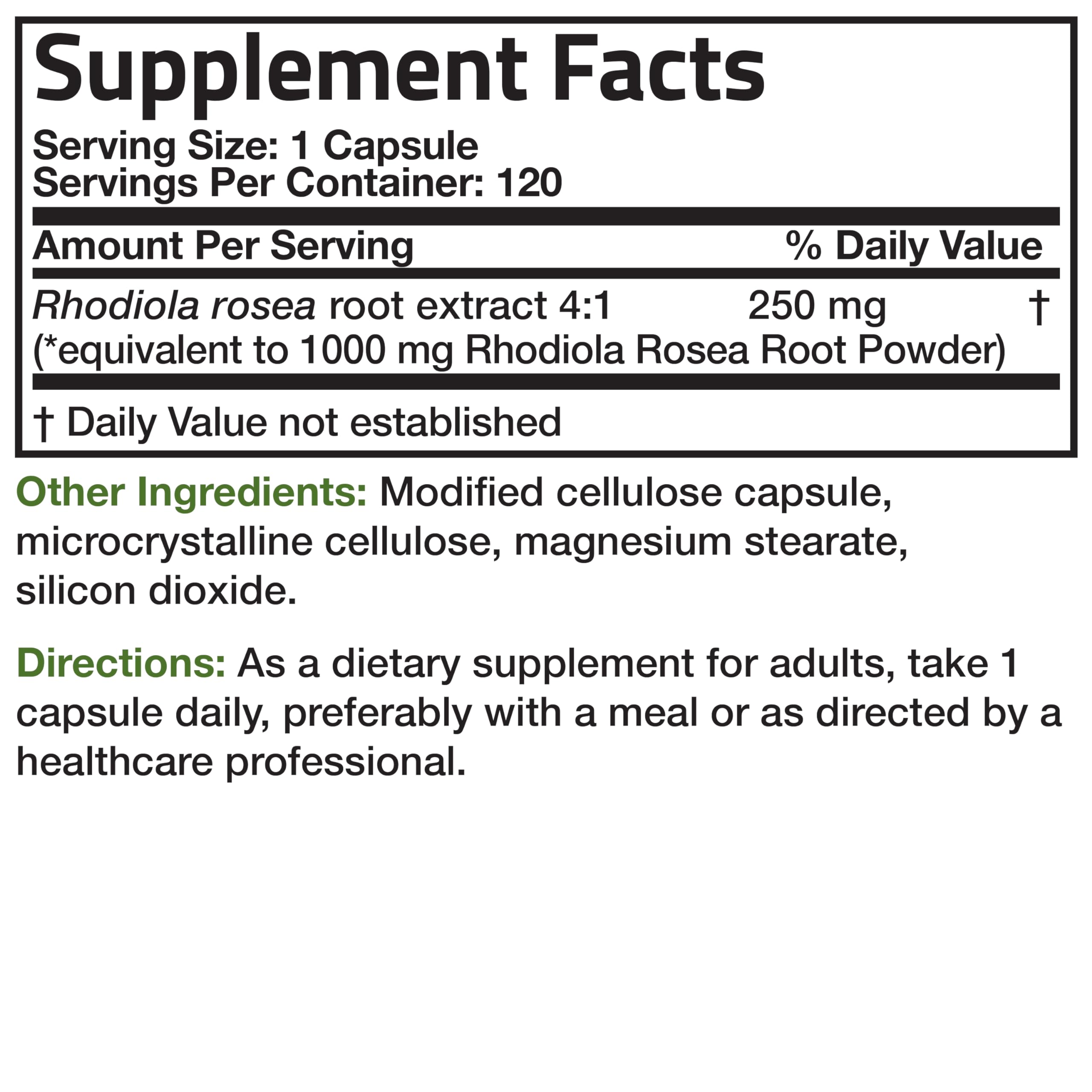 Bronson Rhodiola Rosea Vegetarian Capsules - Adaptogenic Herb - Brain, Stress & Mood Support - Non-GMO, 120 Count