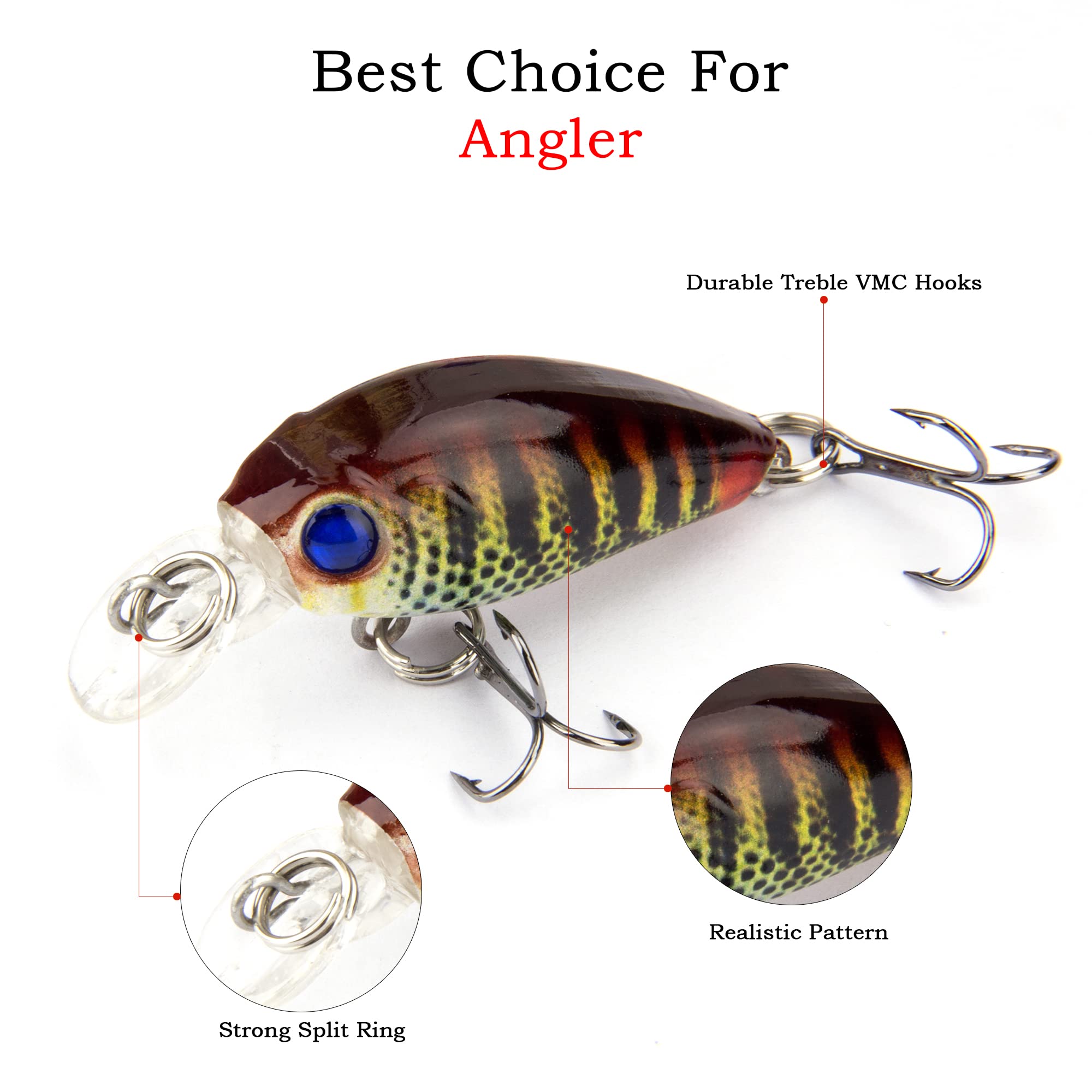 Crankbaits Fishing Lures Baits,Mini Fishing Lure Swimbaits Micro Crank Baits Topwater Lures for Freshwater Saltwater Bluegill Pumpkinseeds Trout Perch with Tackle Boxes (M01)