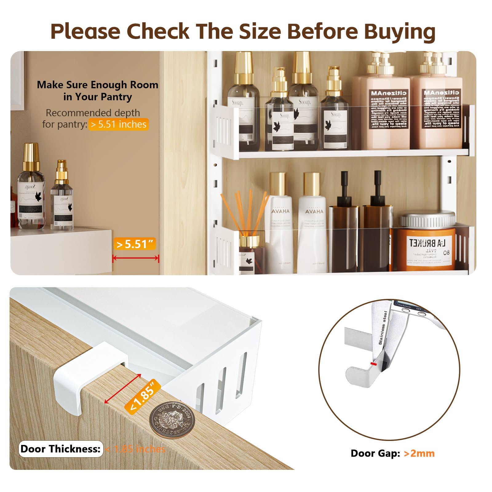 DAOTENGQL 6-Tier Over the Door Pantry Organizer, Adjustable Hanging & Wall Spice Rack, Door Hanging Spice Storage Rack with High Visibility, Versatile Door Organization System for Kitchen Bathroom