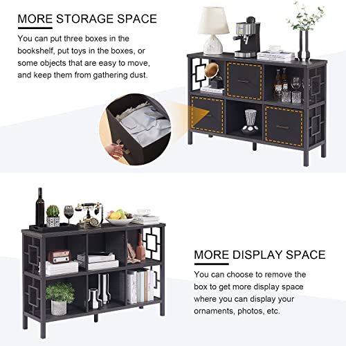 HOMISSUE 6 Cube Storage Organizer Shelf with 3 Storage Cube, Wood and Metal Cubby Bookcase,Horizontal Bookshelf,Multifunctional Metal Display Cabinet for Living Room and Office(Grey, 47 Inch)