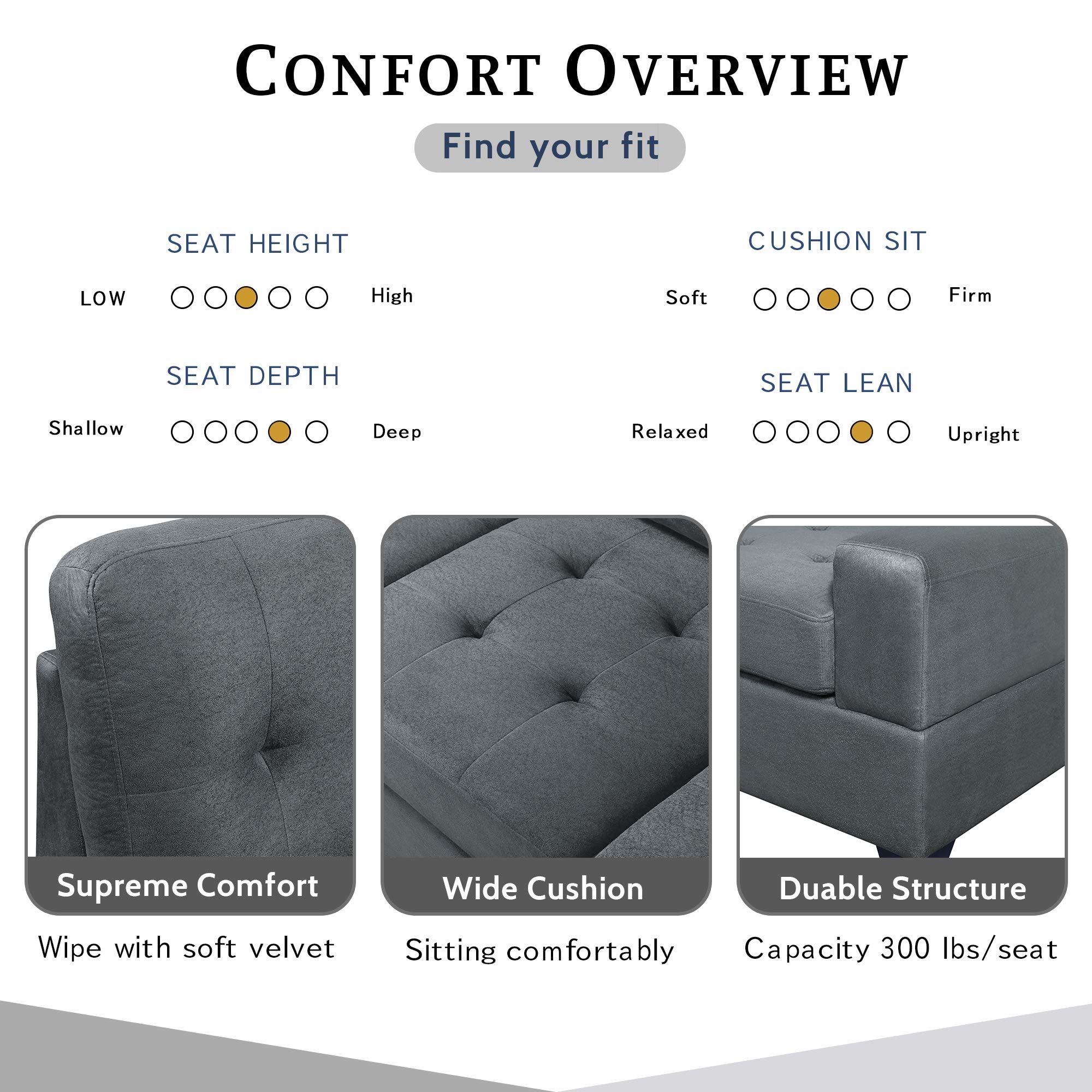 Merax L Shaped Sectional Sofas 3-Seat Sofa Sets Sectional Sofa Couches with Reversible Chaise Lounge, Cup Holders and Storage Ottoman for Living Room Furniture (Grey)