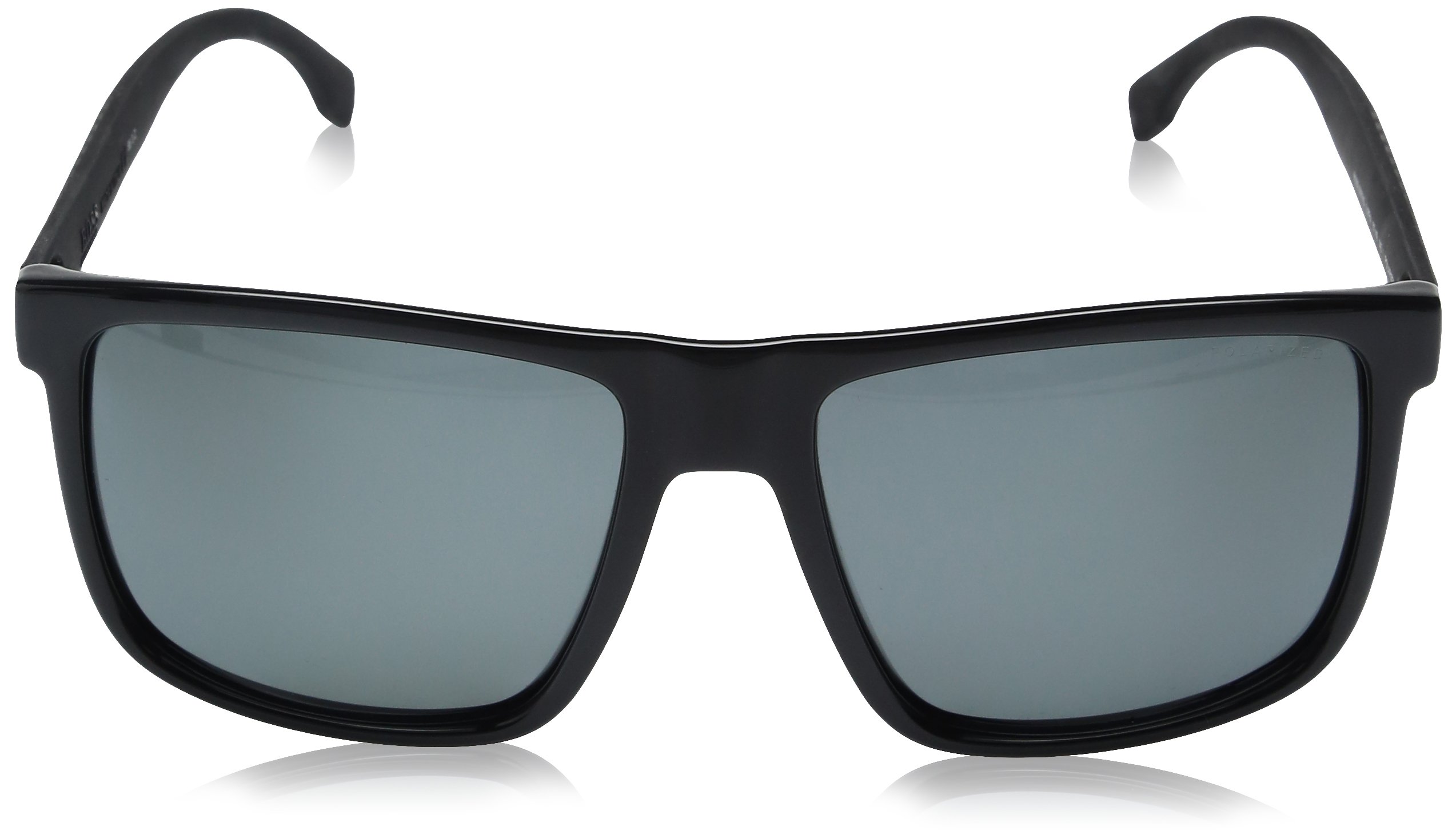 BOSS by Hugo Boss Men's 0879/S Rectangular Sunglasses, Shiny Black/Gray Polarized, 57 mm