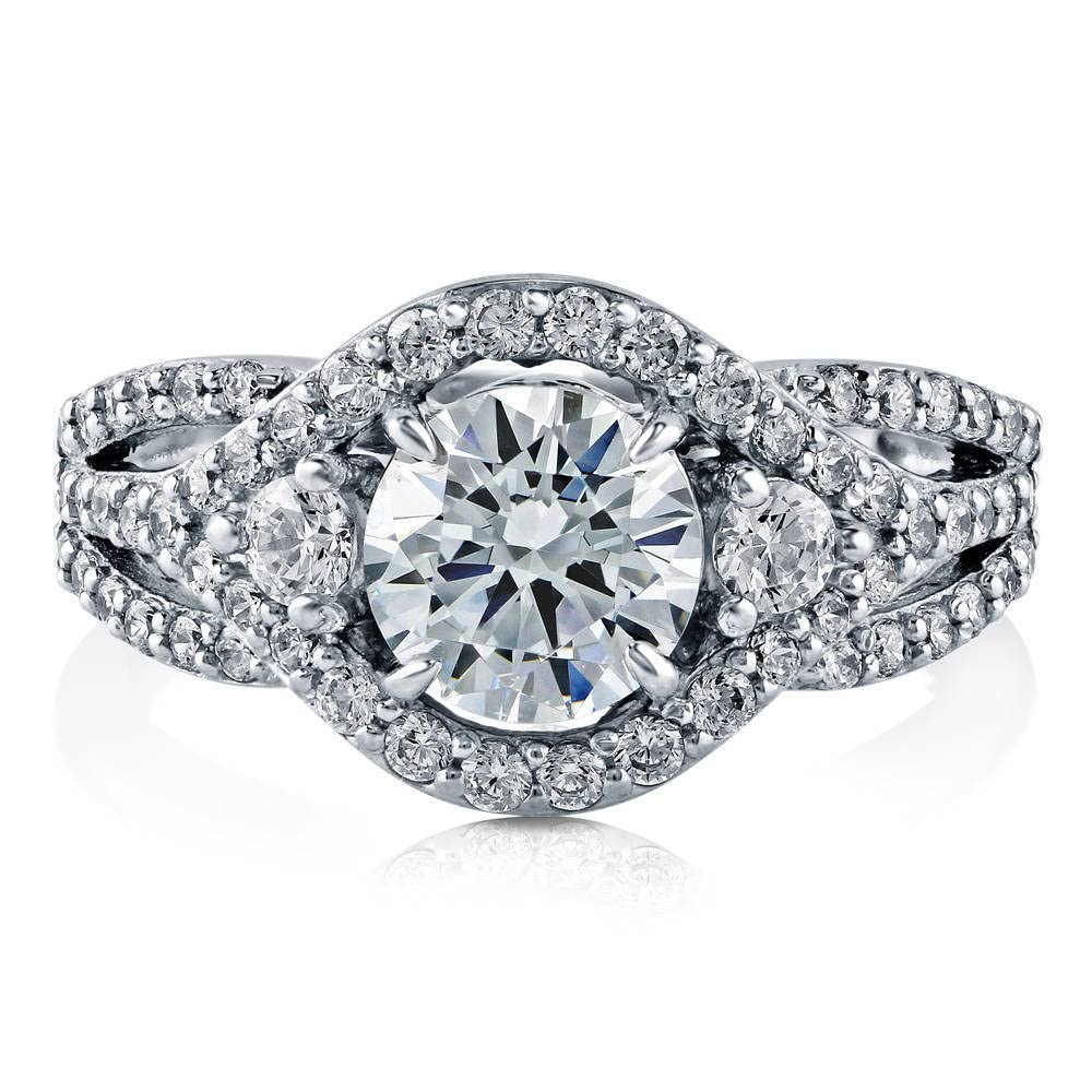 BERRICLE Sterling Silver 3-Stone Wedding Engagement Rings Round Cubic Zirconia CZ Ring for Women, Rhodium Plated Size 8