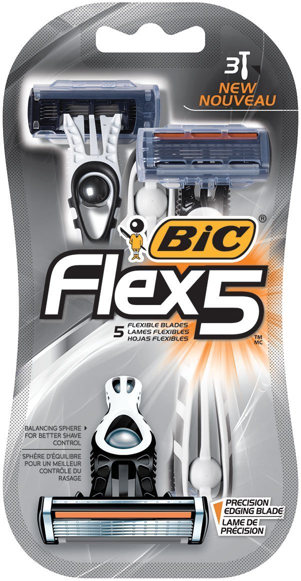BIC Flex 5 Titanium Men's Disposable Razor, Five Blade, 3 Count, Adjusting Blades for an Ultra-Close Shave