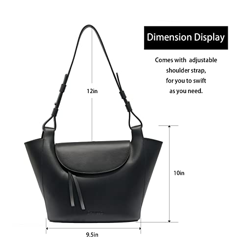 Chinllo Women Flip Tote Bag Fashion Leather Handbags Shoulder Bag with Adjustable Handle (Black)