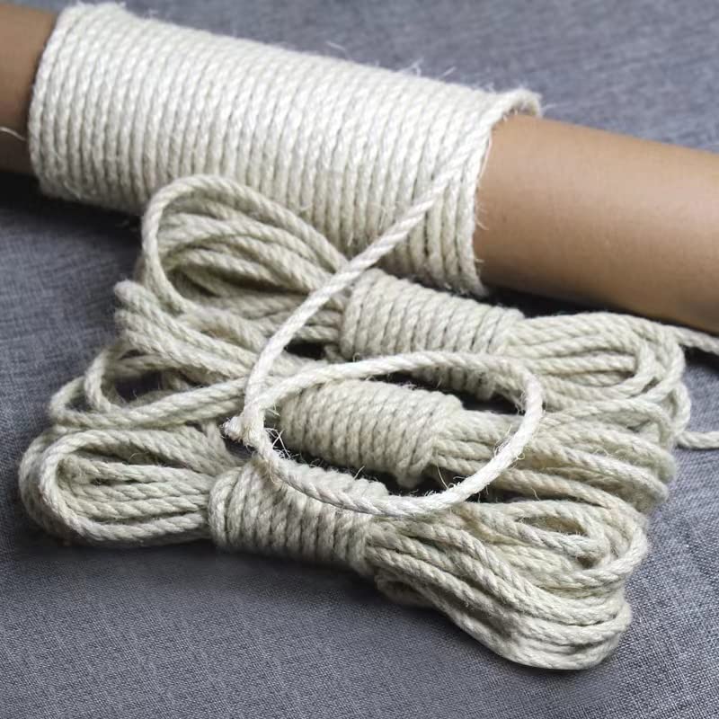 Nature Hemp Rope,1/4β Heavy Duty Jute Twine for Cat Tree and Tower, DIY Cat Scratcher for Cat Scratching Post Tree Replacement, Scratching Pad, DIY Crafts Gardening Hammock Home Decorating(33FT)