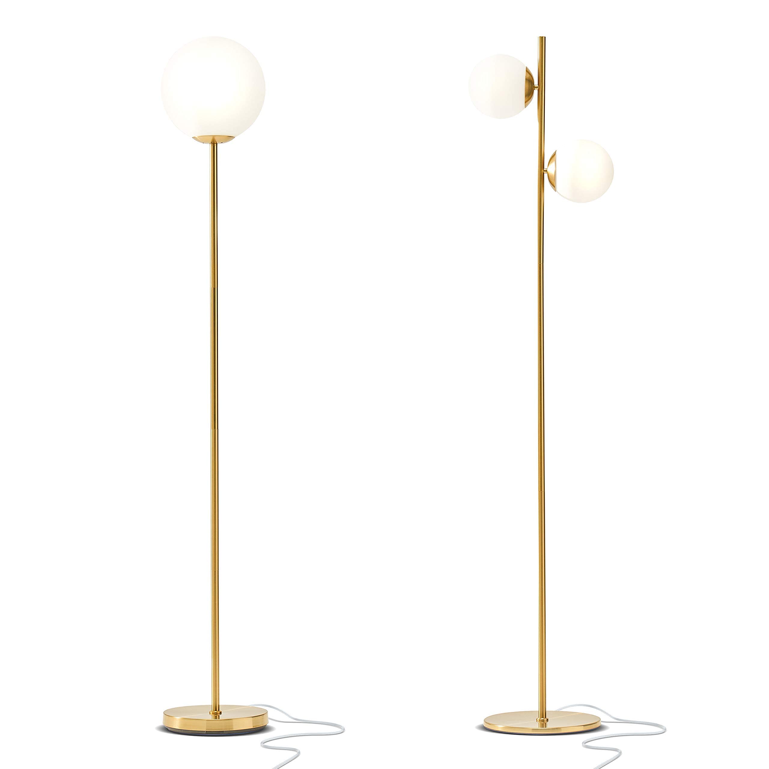 Brightech Globe Floor Lamp Set of 2 - Luna and Sphere Frosted Glass Standing Lamps for Bedroom - Mid-Century Modern Contemporary LED Floor Lamps, Tall Lamp for Living Rooms - Gold/Antique Brass