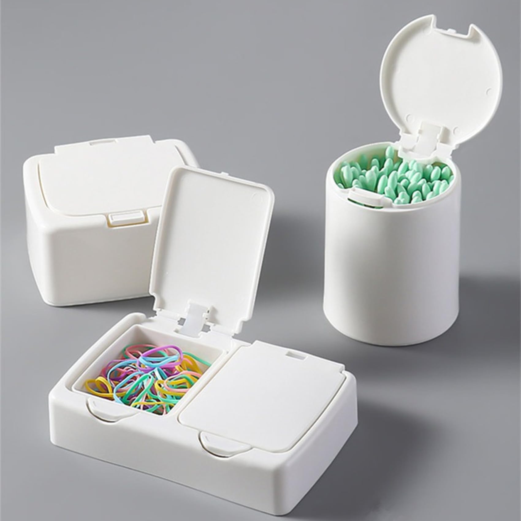Cotton Swab Ball Qtip Holder Jar Plastic Container Dispenser Box with Lid for Bathroom Home Storage Organizer (Round (Single Grid))