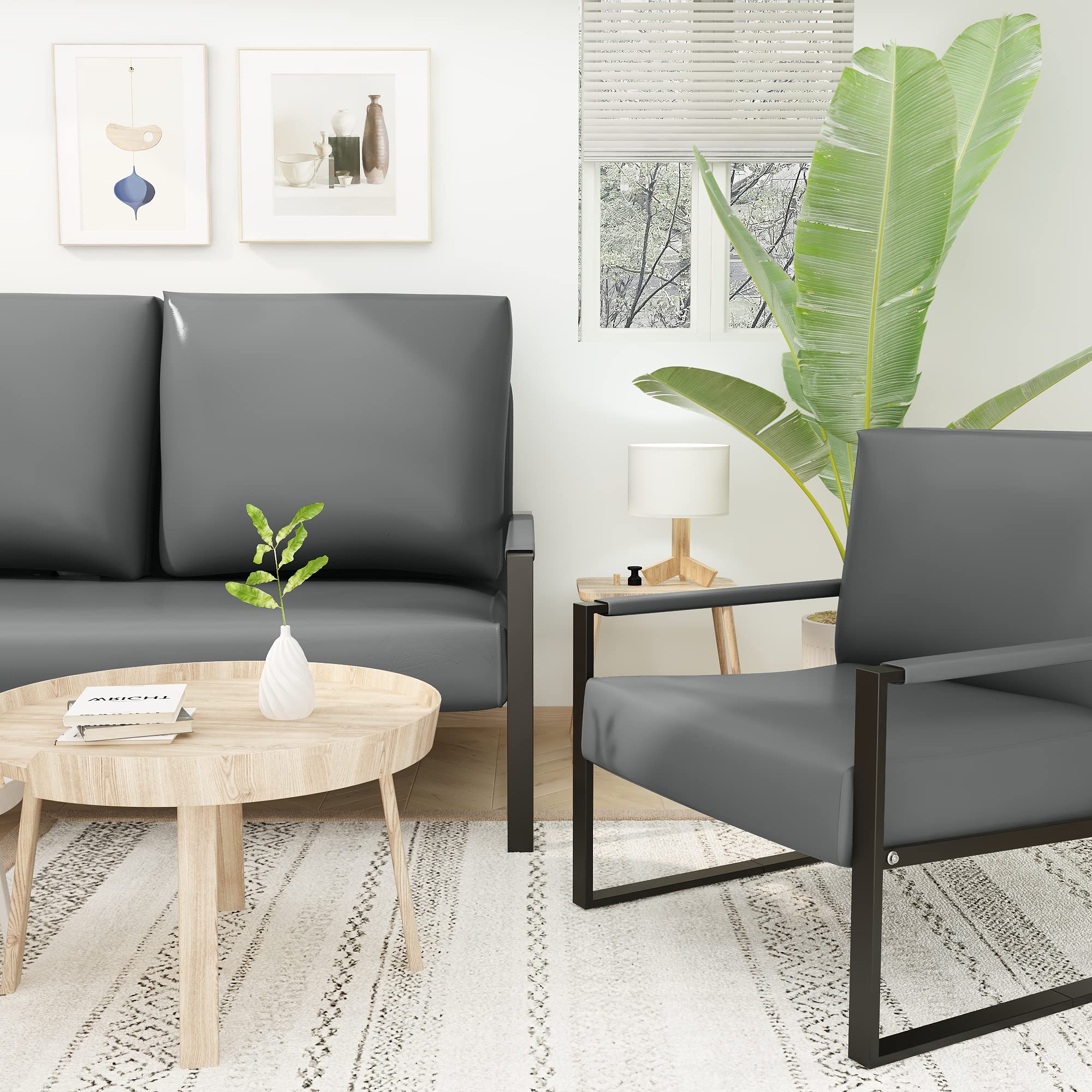 DKLGG Mid-Century Loveseats Sofa Couch, Faux Solid Leather Loveseat Sofa, Upholstered Faux Leather Couch 2-Seat Metal Armchair, Lounge Accent Chair for Living Room, Small Space, Studio, Apartment