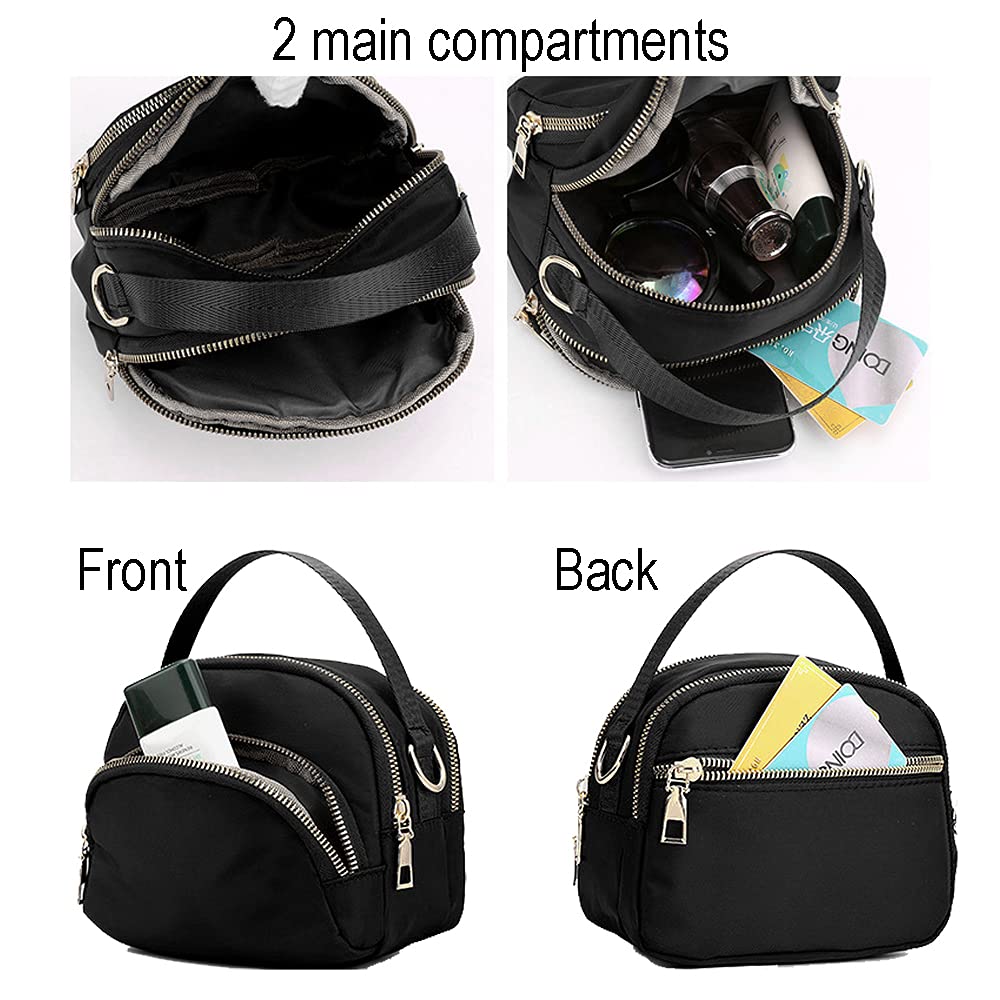 INITIAL LEAF Women Small Crossbody Bag Girls Phone Purse Mini Shoulder Pouch Ladies Nylon Messenger Pack Wallet Handbag (Black)