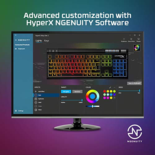 HyperX Alloy Elite 2 β Mechanical Gaming Keyboard, Software-Controlled Light & Macro Customization, ABS Pudding Keycaps, Media Controls, RGB LED Backlit, Linear Switch, HyperX Red,Black