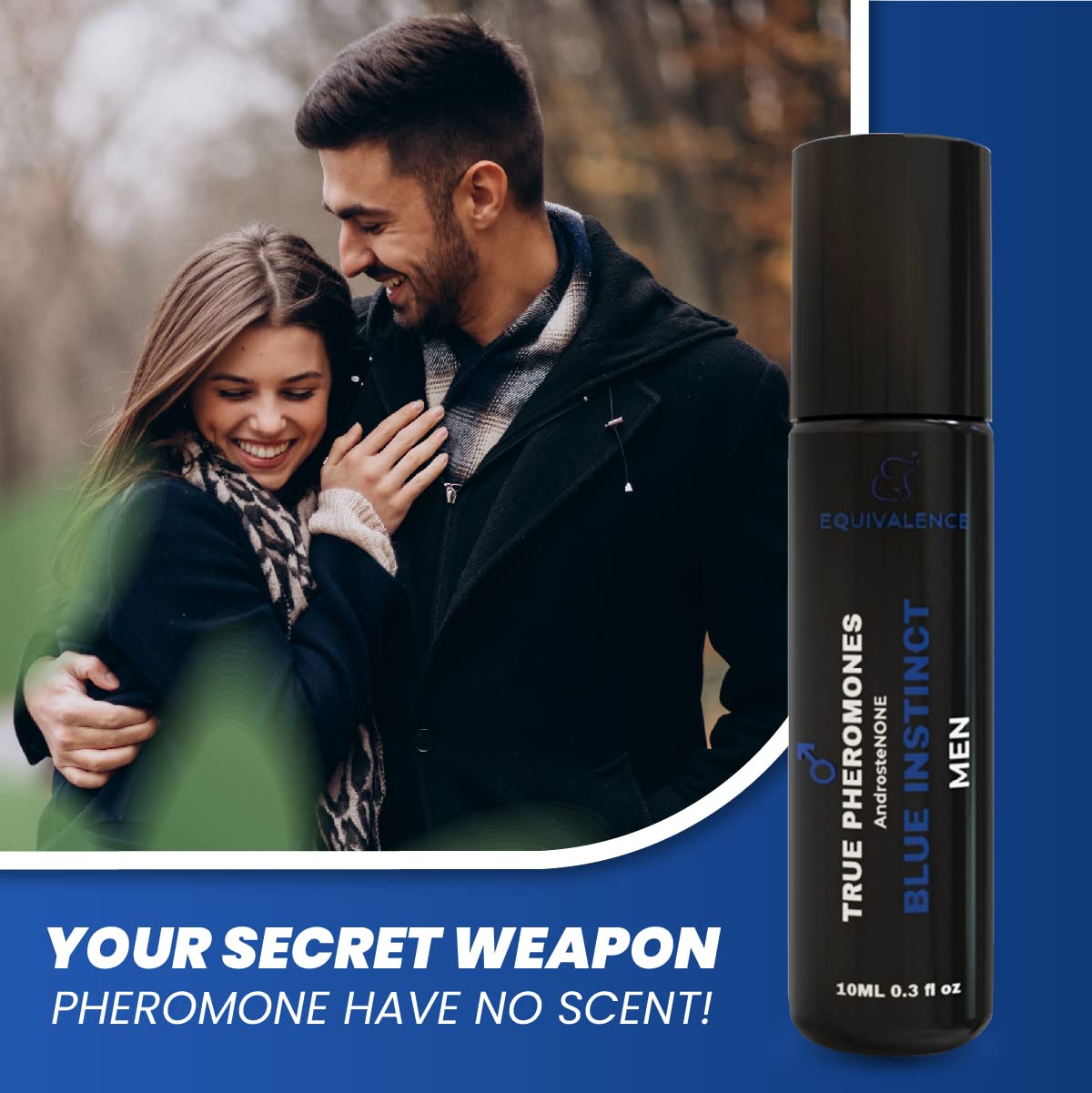 Equivalence Real Power Pheromones (Pure AndrosteNONE) Blue Instinct Men - Potent Pheromone Formulation- Bottle 0.3oz Roll-oN (Pheromones for Men)