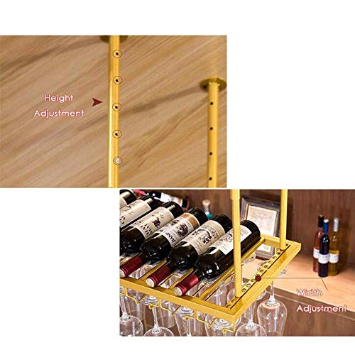 HLL Wine Racks,Wine Glass Rack Hanging, Height Adjustable Ceiling Wine Bottle Holder for Bar Champagne Storage Rack 5 Sizes,Gold,L-120Cm