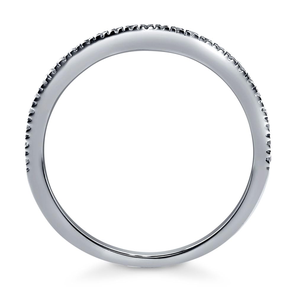 BERRICLE Sterling Silver Wishbone Wedding Rings Micro Pave Set Cubic Zirconia CZ Curved Half Eternity Ring for Women, Rhodium Plated Size 6.5