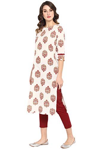 Janasya Indian Women's White Pure Cotton Kurta(JNE3440-KR-M)