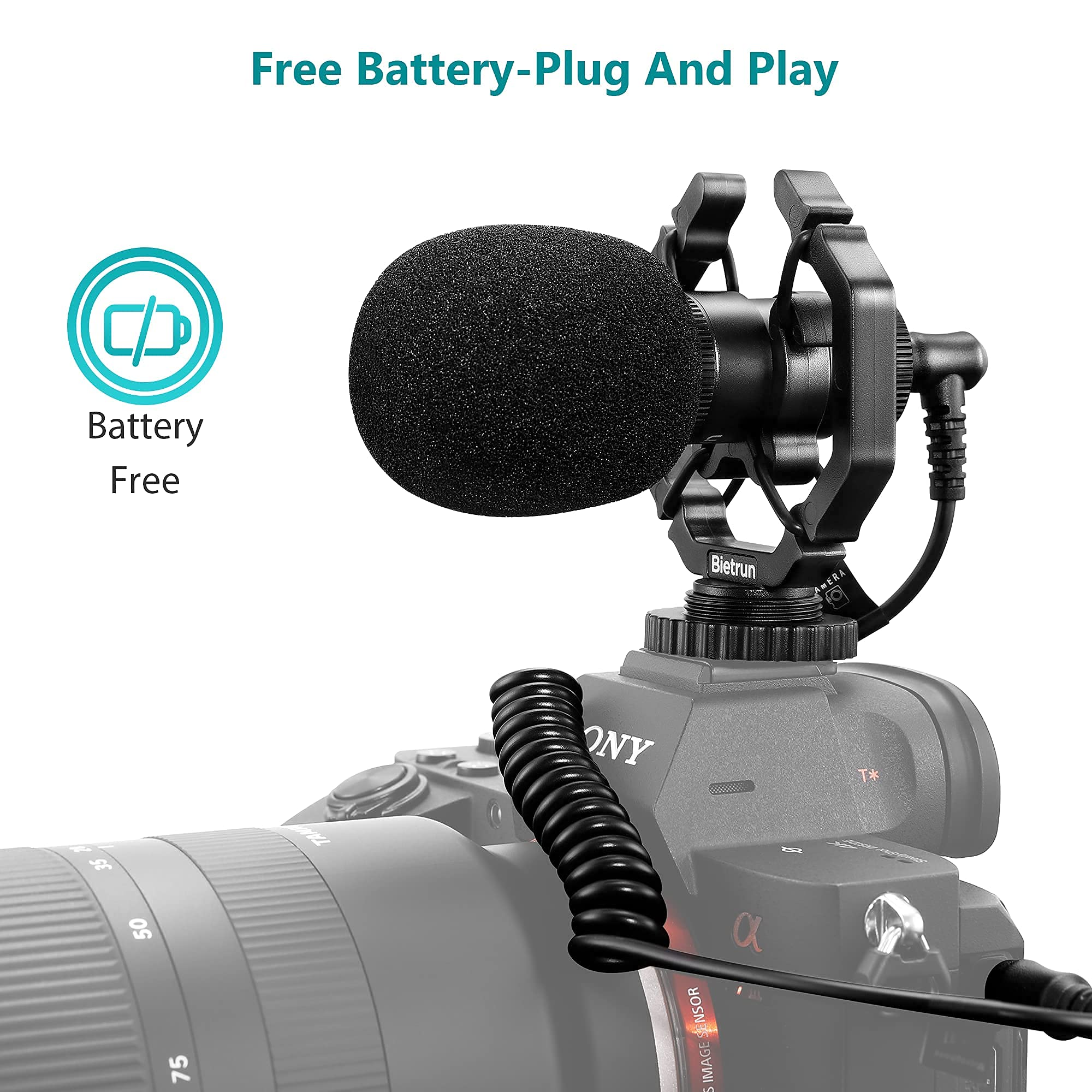 Bietrun Camera Microphone for Canon Sony Nikon DSLR Camera with Suspension Shock Mount/Hairy Deadcat Windscreen, External Cardioid Shotgun Mic for Tiktok YouTube Vlogging, Interviews, Recording