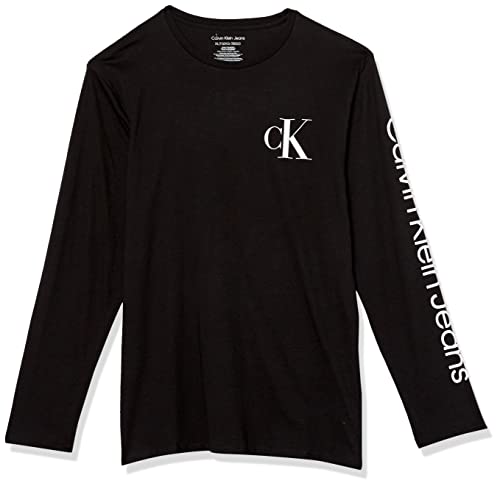 Calvin Klein Boys' Long Sleeve Crew Neck T-shirt, Soft, Comfortable, Relaxed Fit, Simply Vertical Black FB38, 5