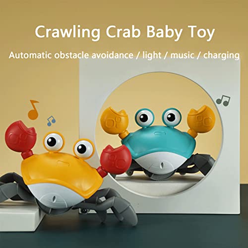 Crawling Crab Baby Toy, Interactive Crab Toys for Babies, Musical Walking Crab Toy with USB Charge and Light, Automatically Avoid Obstacles, Learning Development Toy for Kids & Toddlers (Blue)