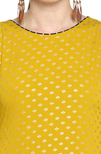 Janasya Indian Women's Mustard Poly Crepe Kurta With Pant And Dupatta(SET197-KR-NP-L)