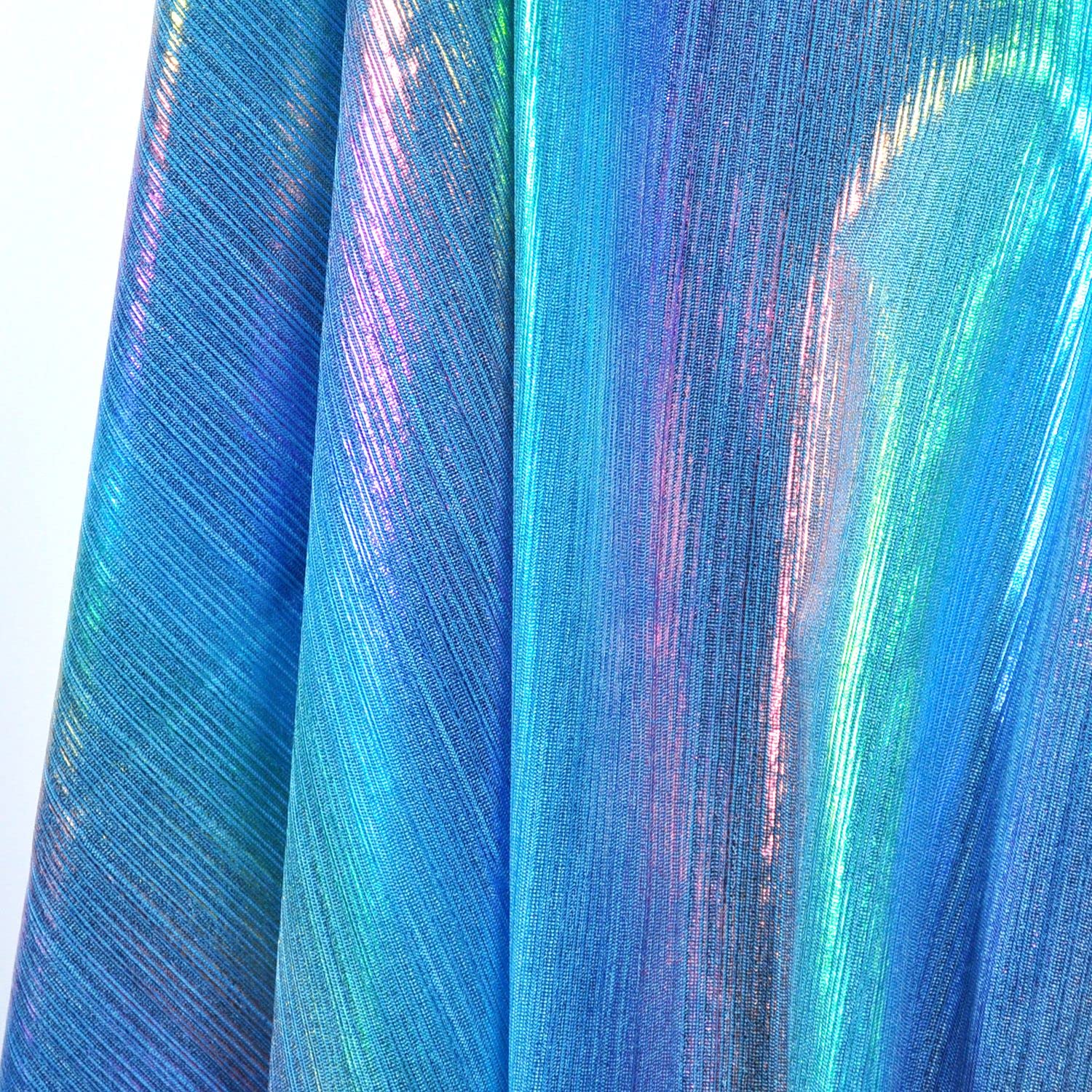 Shining Iridescent Hologram Laser Fabric Knit Crepe 58" Wide for Cloth Craft Upholstery by 2 Yards (72inch Sky)