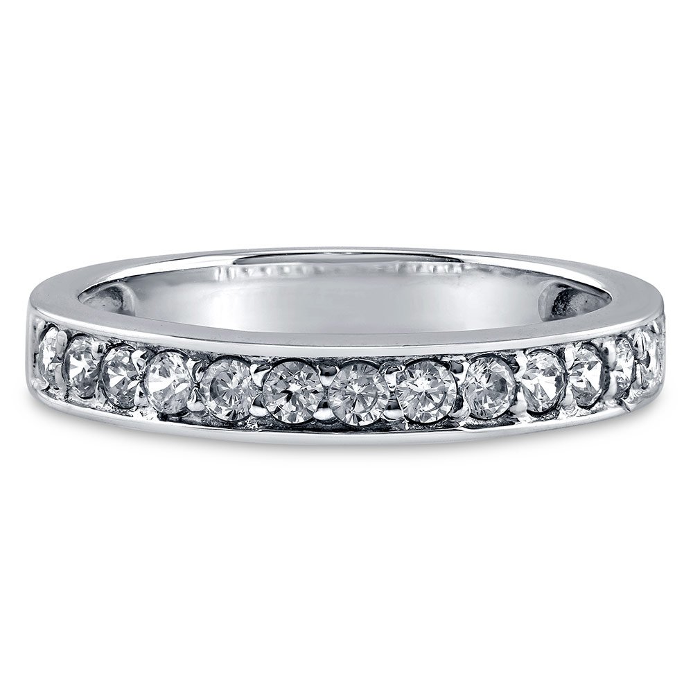 BERRICLE Sterling Silver Wedding Rings Pave Set Cubic Zirconia CZ Anniversary Half Eternity Ring for Women, Rhodium Plated Size 8.5