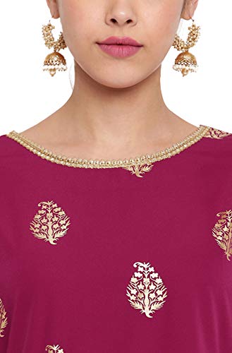 Janasya Indian Women's Magenta Poly Crepe Kurti With Sharara And Dupatta(SET250-KR-SHA-M)