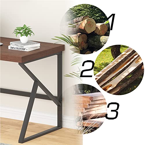 IBF Solid Wood Computer Desk, Natural Real Wooden and Metal Home Office Desk, Farmhouse Industrial Modern Executive Desk Workstation,Laptop PC Table for Gaming Work Writing Study,Rustic Brown,55 Inch