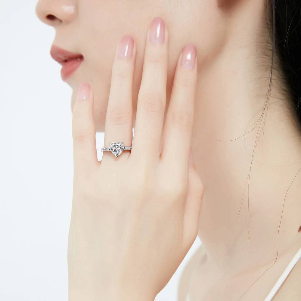 BERRICLE Sterling Silver Solitaire Wedding Engagement Rings 1.7 Carat Cubic Zirconia CZ Heart Promise Ring for Women, Rhodium Plated Size 9