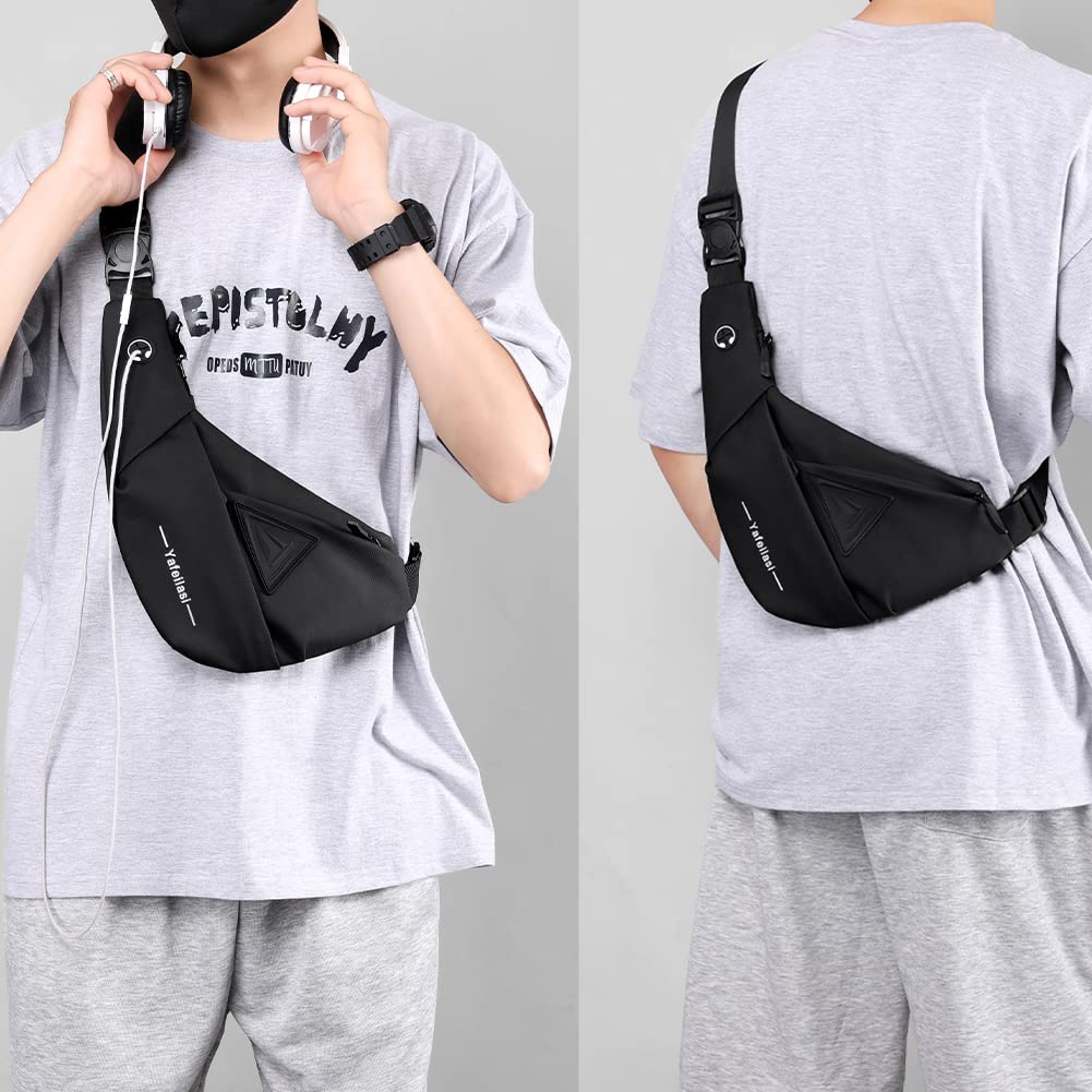 Chiantera Small Crossbody Sling Bag for Men Casual Shoulder Backpack for Hiking Travel Running Chest Pack (Black)