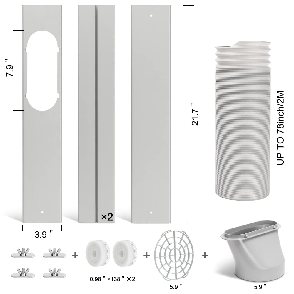 Portable Air Conditioner Window Kit with 5.9” Counter Clockwise Exhaust Hose,AC Window Vent Kit, Adjustable Vertical/Horizontal Sliding Window Kit Plates for AC Unit with 59 Inch Exhaust hose