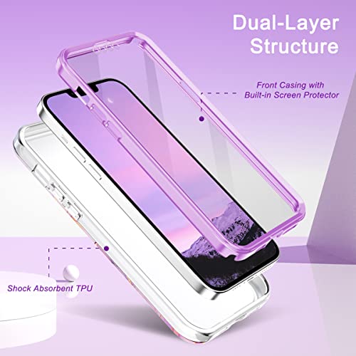 Hocase for iPhone 14 Plus Case, (with Built-in Screen Protector) Shockproof Slim Soft TPU+Hard Plastic Full Body Protective Case for iPhone 14 Plus (6.7" Display) 2022 - Watercolor Marble