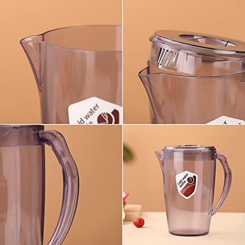 HOMQUEN Plastic Pitcher, 60 Oz/1.8L Water Pitcher with Lid, Iced Tea Pitcher, Water Carafe, Jar Pitcher, Water Jug with Handle for Tea, Juices, Milk, Cold or Hot Beverages (1 Pack/Gray)