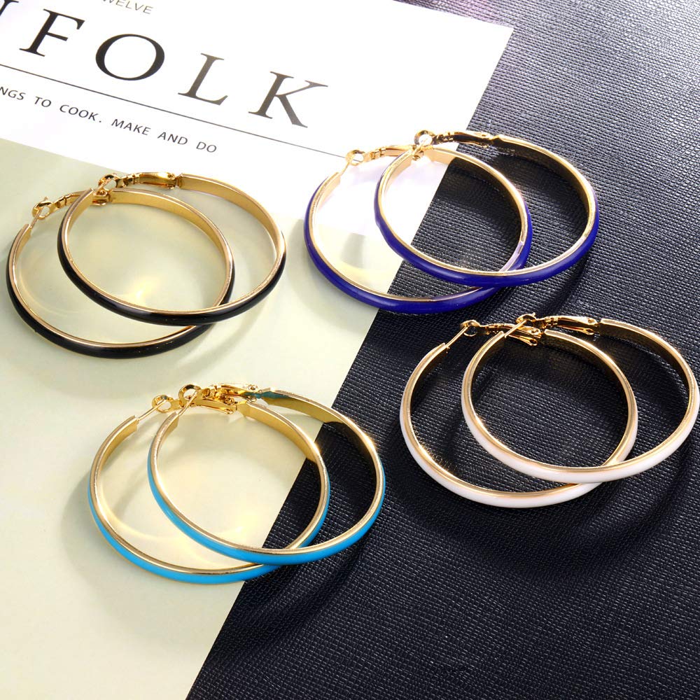 Big 5cm Circle Hoop Earring Multicolor Enamel Round Dangle Drop Earrings for Women Exaggerated Statement Jewelry-Orange