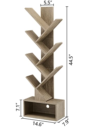 Hoctieon 6 Tier Tree Bookshelf, 6 Shelf Bookcase with Drawer, Modern Book Storage, Free Standing Tree Bookcase, Display Floor Standing Storage Shelf for Books, Utility Organizer Shelves