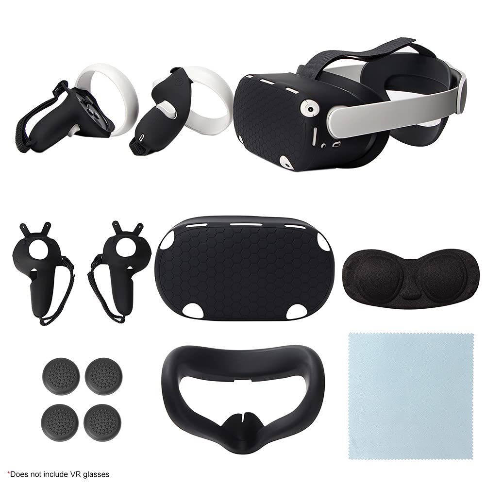 BWWNBY Soft Silicone Game VR Accessories Facial Pad Protective Cover Set VR Headset Cover Fit for Oculus Quest 2(Black)