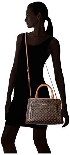 Calvin Klein Margot Textured Logo Satchel, Brown/Khaki/Caramel Embossed