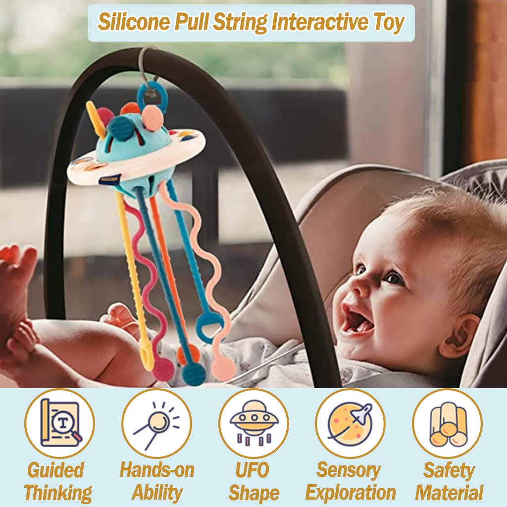 Blublu Park Montessori Toys for 18M Silicone Pull String Interactive Toy, Sensory Toys for Toddlers,Travel Toys for Babies Interactive Learning Development Toy